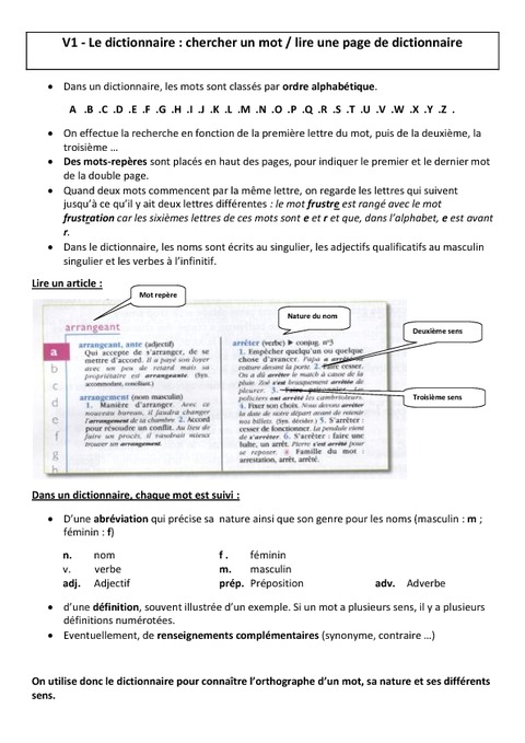 Dictionnaire "Chercher un mot / lire une page de dictionnaire" - Leçon ...