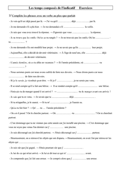Temps composés de l'indicatif - Cm2 - Exercices - Conjugaison – Cycle 3 ...