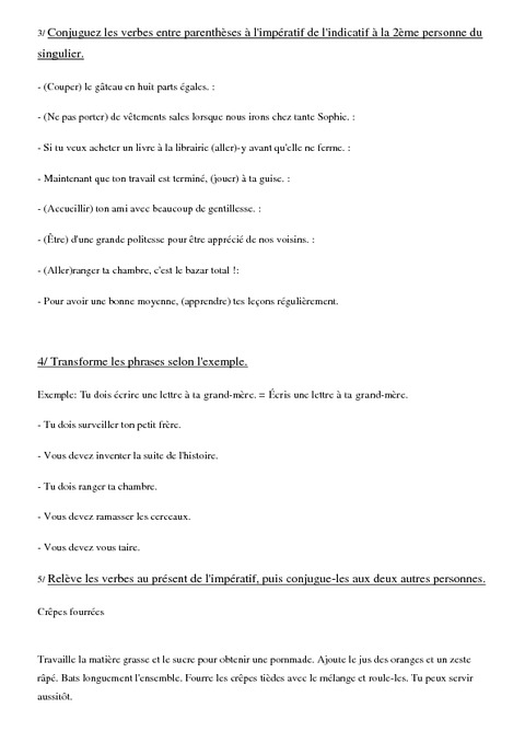 Phrase impérative – Cm1 – Exercices sur l'impératif - Pass Education