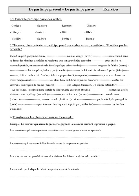 Participe présent – Participe passé - Cm1 - Exercices - Conjugaison ...