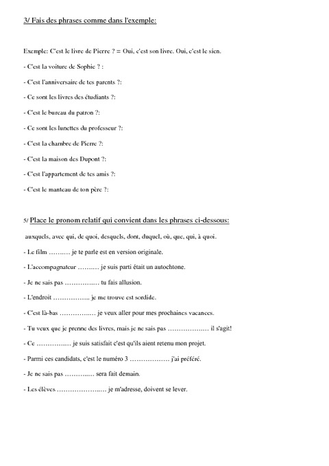 Pronoms démonstratifs, possessifs, indéfinis, interrogatifs, et ...