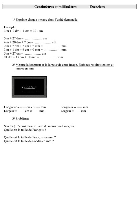 Centimètres et millimètres - Ce2 - Exercices à imprimer - Pass Education