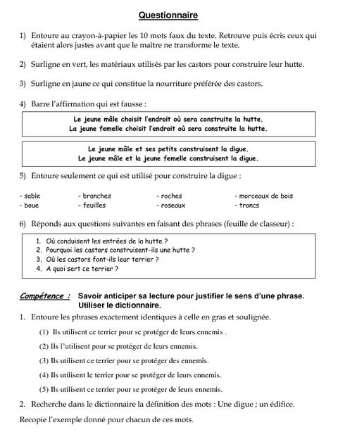 Le castor - Cm1 - Cm2 - Lecture - Texte informatif - Documentaire ...
