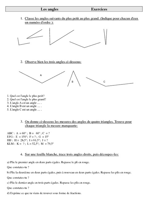 Mesure sur Les angles - Cm2 - Exercices - Géométrie - Cycle 3 - Pass ...