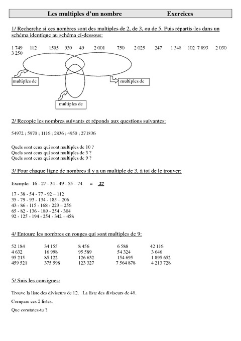 Multiples d'un nombre - Cm2 - Exercices - Calculs - Mathématiques - Cycle 3 - Pass Education