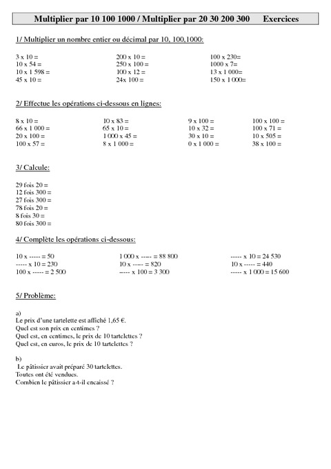 Multiplier par 10 100 1000 Multiplier par 20 30 200 300 - Cm2 ...