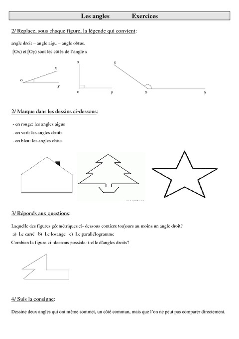 Angles - Cm1 - Cm2 - Exercices - Géométrie - Cycle 3 - Pass Education