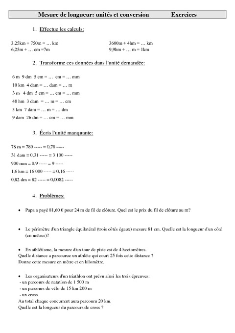 Mesures de longueur - unités et conversion – Cm2 – Exercices – Mesures ...