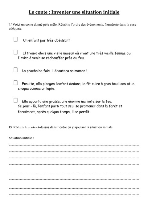 Ecrire la situation initiale d'un récit - Ce2 - Exercices - Le conte ...