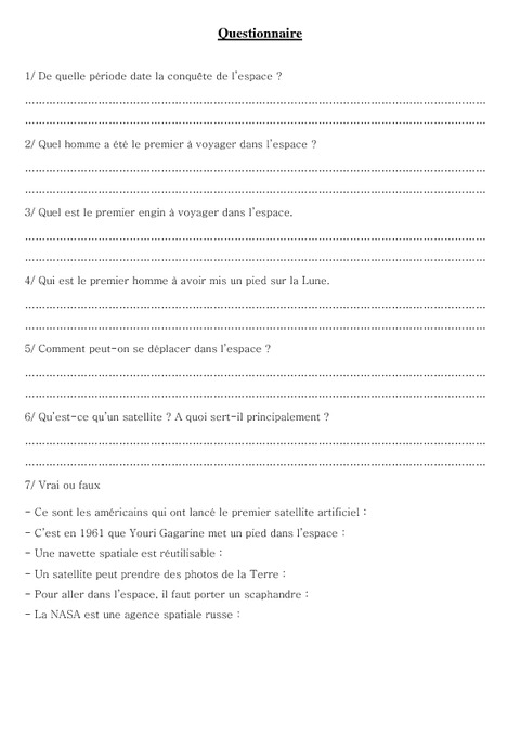 Conquête de l'espace - Exercices – Cm1 - Cm2 – Sciences – Cycle 3 ...