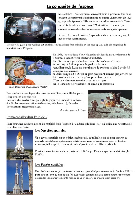 Conquête de l'espace - Exercices – Cm1 - Cm2 – Sciences – Cycle 3 ...