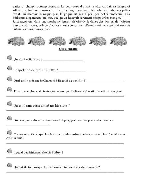 Le hérisson - Cm1 - Cm2 - Lecture - Texte informatif - Documentaire ...