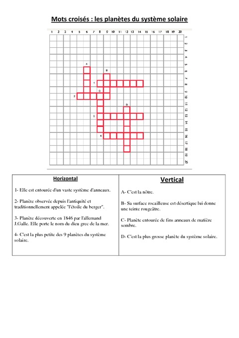 Système solaire et les planètes - Mots croisés - Exercices – Cm1 ...