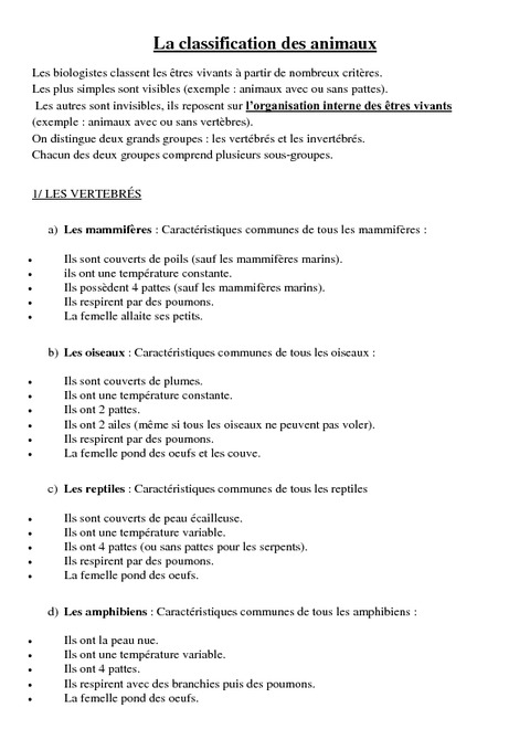 Classification des animaux 1/5 (CM1) | Classification des animaux, Cm1 ...