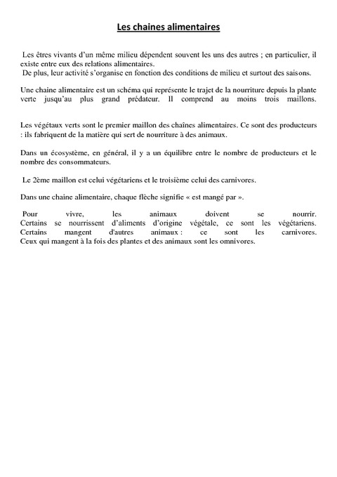 Leçon: Les chaines alimentaires - Pass Education