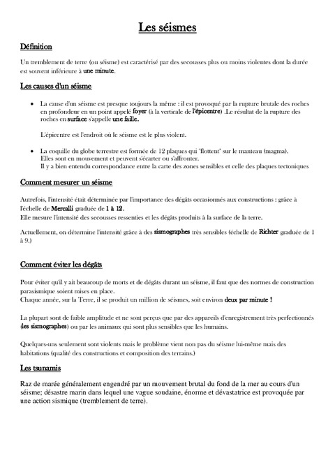 Séismes - Leçon – Cm2 – Sciences – Cycle 3 - Pass Education