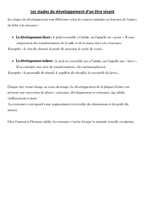 Stades du développement d'un être vivant – Leçon - Ce2 - Cm1 – Sciences ...