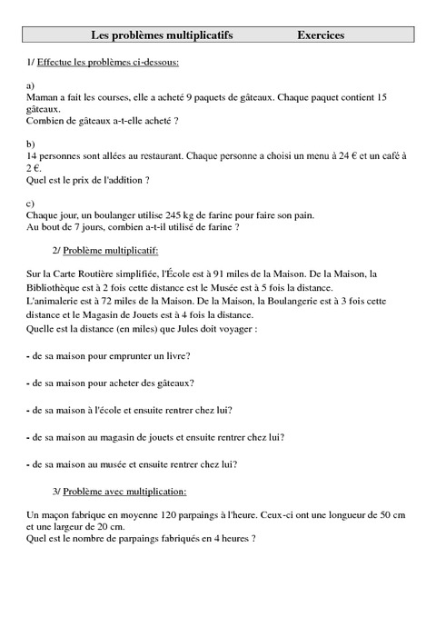 Multiplicatifs - Problèmes - Cm2 - Exercices - Cycle 3 -2 - Pass Education