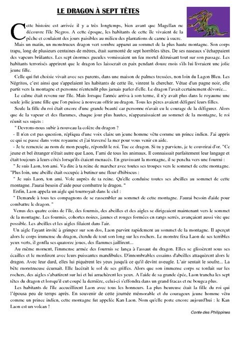 CE2 Lecture - Compréhension - Rédaction: Le Dragon à sept têtes - Pass ...