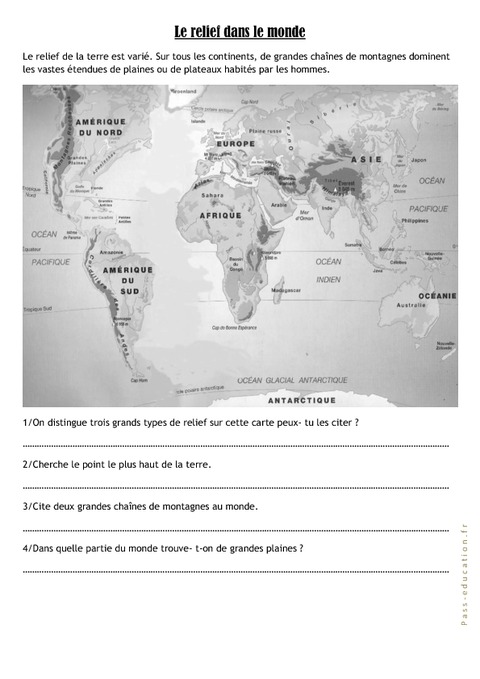Le relief dans le monde - Cm1 cm2 - Exercices et correction ...
