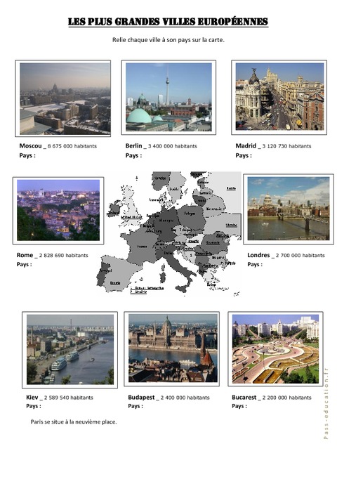 Les plus grandes villes européennes - Cm1 cm2 - Exercices géographie ...