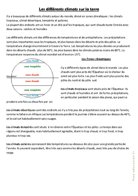 Climats sur terre - Cm1 cm2 - Leçon géographie - Cycle 3 - Pass Education