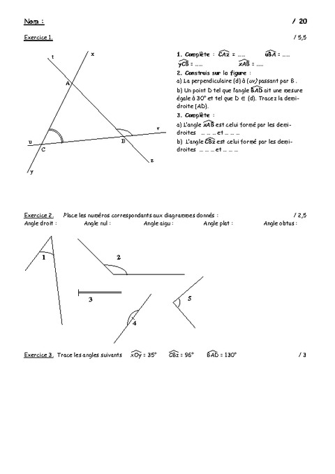 Angles – 6ème – Géométrie - Exercices – Contrôle – Mathématiques – Collège - Pass Education
