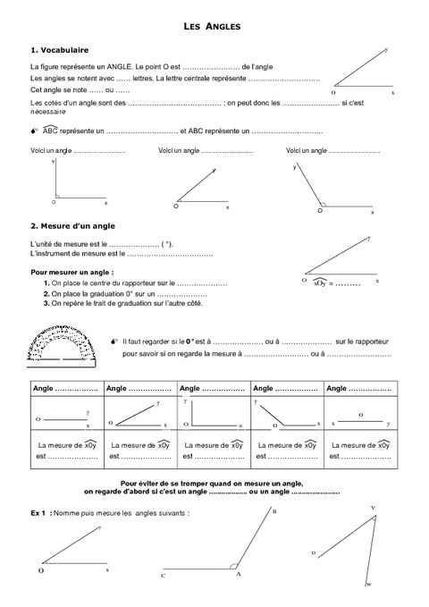 Angles – 6ème – Géométrie - Exercices – Contrôle – Mathématiques ...