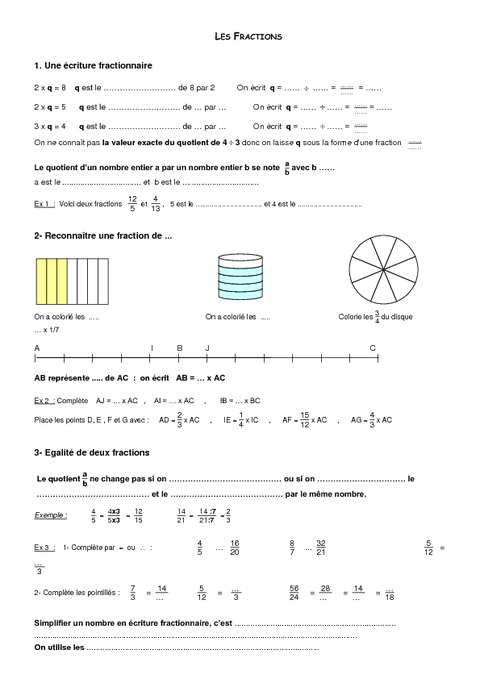Fractions - Quotients – 6ème – Numération - Exercices – Contrôle ...