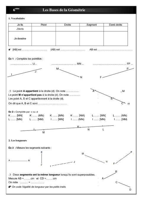 Géométrie - 6ème - Exercices - Contrôle - Mathématiques - Collège ...