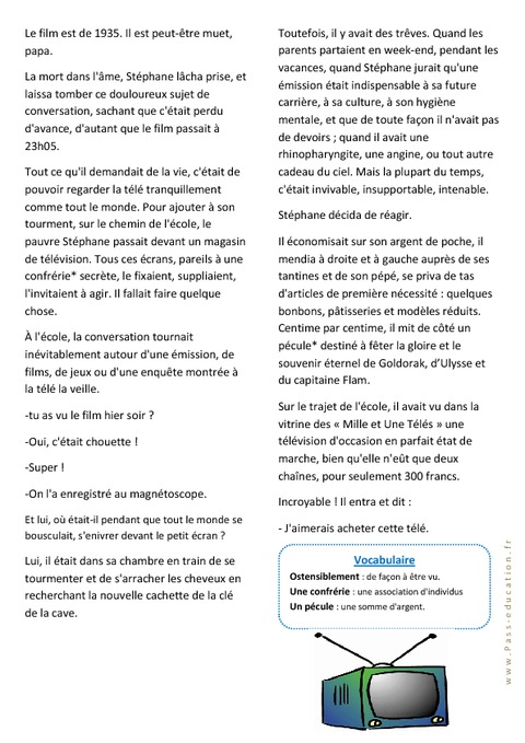 La télévision de Stéphane - Oukélé la télé – Ce2 – Exercices - Lecture ...