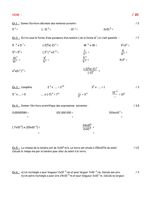 Puissances – 4ème – Calculs – Exercices – Contrôle – Mathématiques ... Puissances – 4ème – Calculs – Exercices – Contrôle – Mathématiques ...