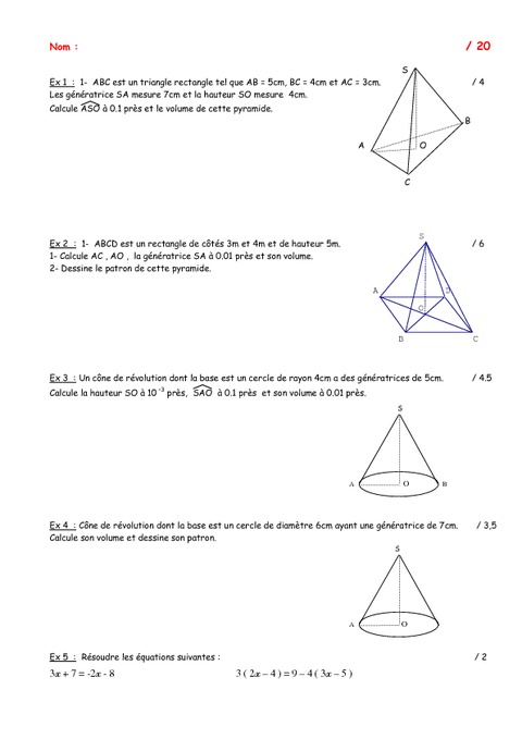 Volumes – 4ème – Grandeurs et Mesures – Exercices – Contrôle ...