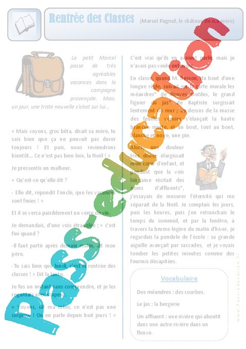 Rentrée des classes - La rentrée - Ce2 - Lecture - Cycle 3 - Pass Education