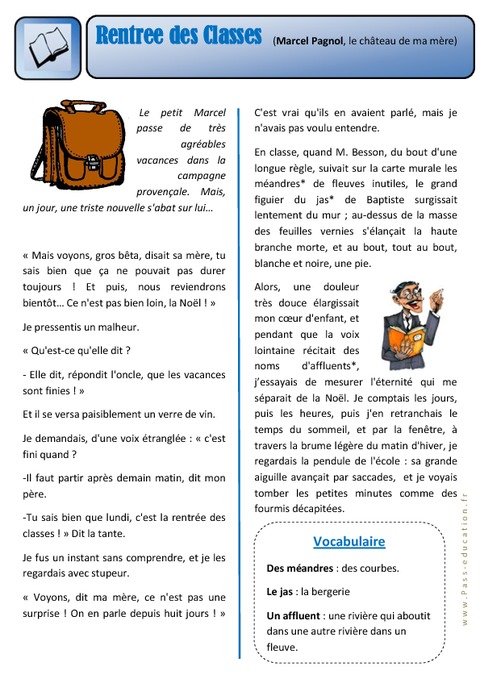 Rentrée des classes - La rentrée - Ce2 - Lecture - Cycle 3 - Pass Education