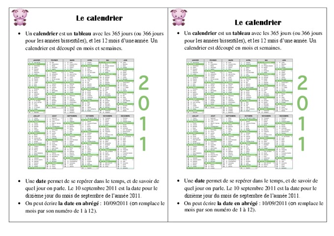 Calendrier – Ce1 - Leçon - Pass Education