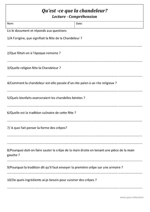 Chandeleur - Texte documentaire - Lecture - Compréhension - Cycle 2 ...