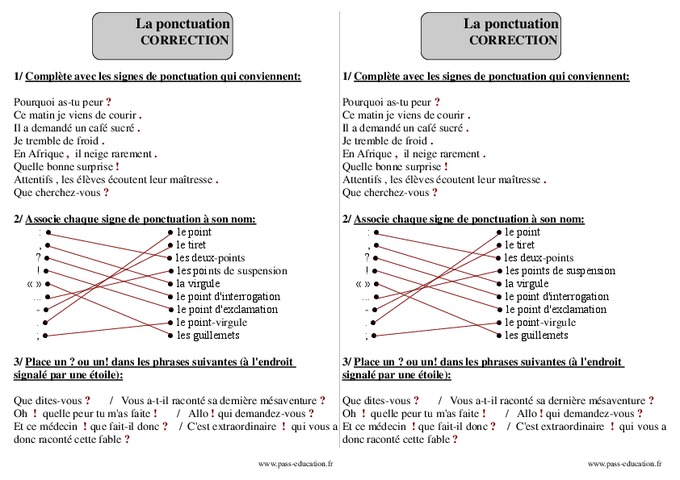 Ponctuation - Ce2 - Exercices corrigés - Pass Education