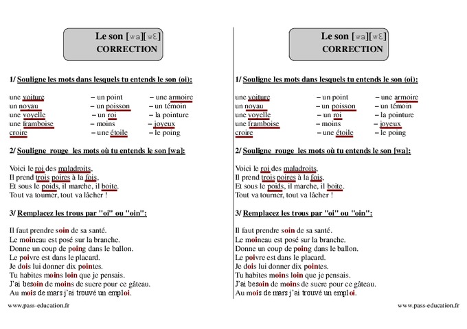 Son [wa] oi oin - Ce2 - Exercices à imprimer - Pass Education