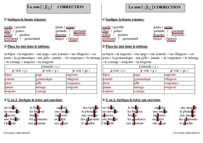 Son [g] - Ce2 - Exercices corrigés - Pass Education