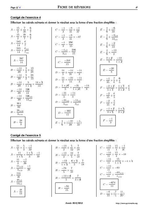 Fractions et priorités - 4ème – Exercices corrigés – Mathématiques ...