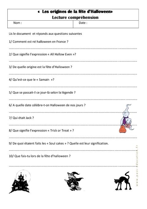 Halloween: Les origines - Lecture compréhension - Cycle 3 - Ce2 - Cm1 ...