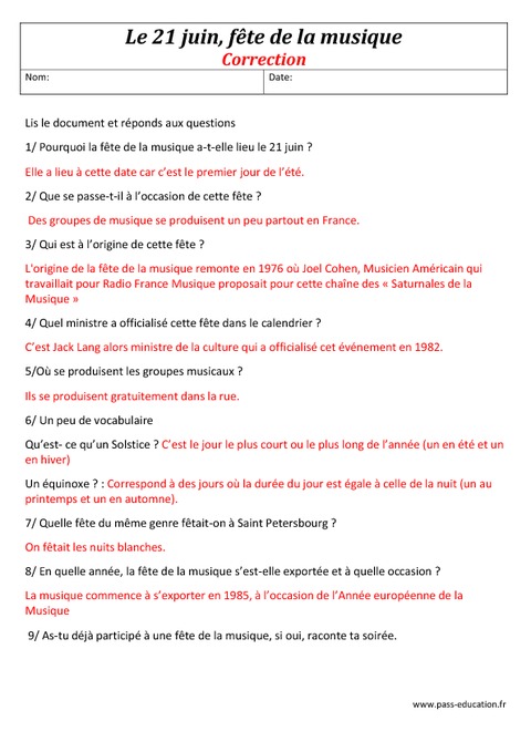La fête de la musique - 21 juin - Ce2 - Cm1 - Cm2 - Lecture ...
