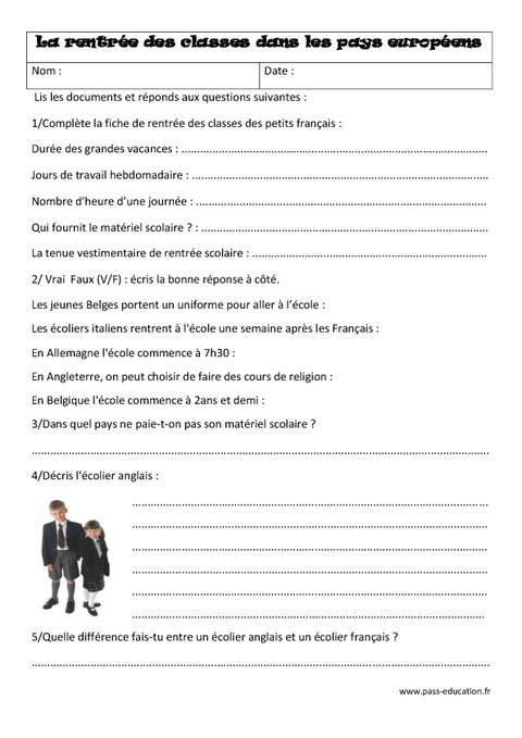 La rentrée des classes dans les autres pays d'Europe - Texte ...