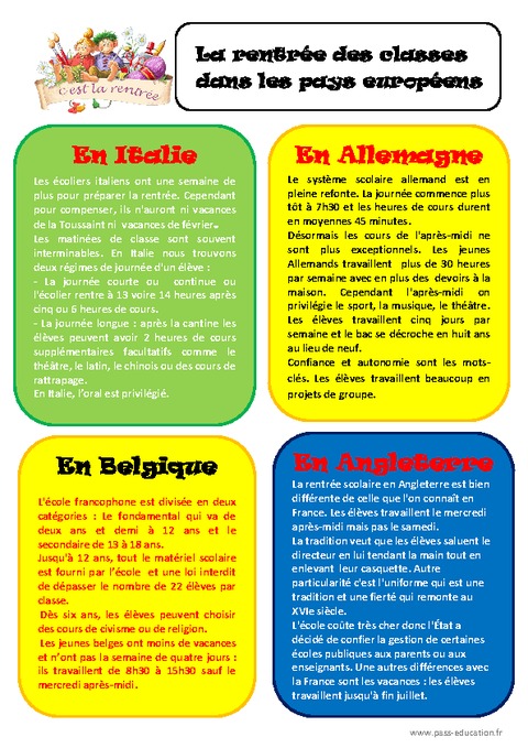 La rentrée des classes dans les autres pays d'Europe - Texte ...
