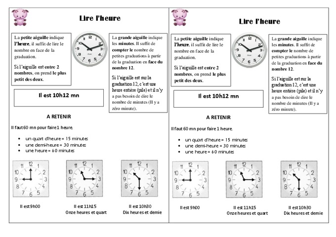 Lire l'heure – Ce1 - Leçon - Pass Education