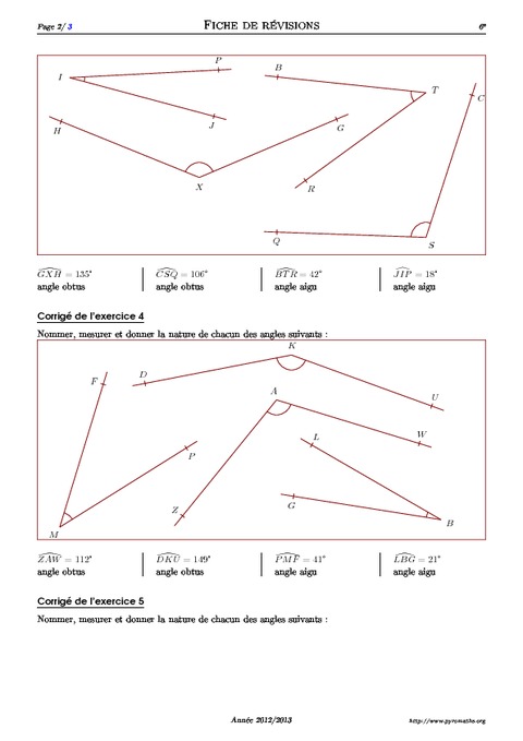 Mesurer des angles - 6ème – Exercices corrigés – Mathématiques ...