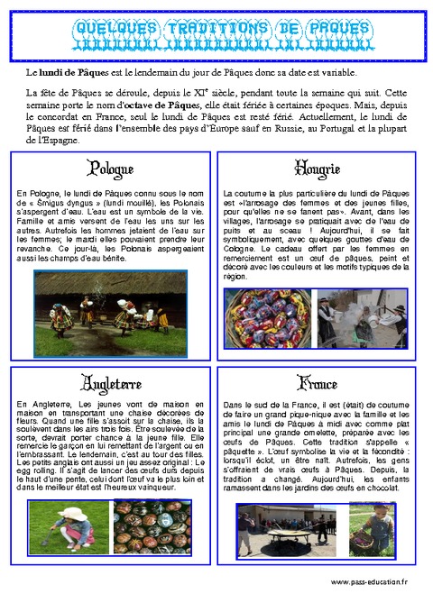 Pâques - Texte documentaire - Cycle 2 - Cycle 3 - Lecture compréhension ...