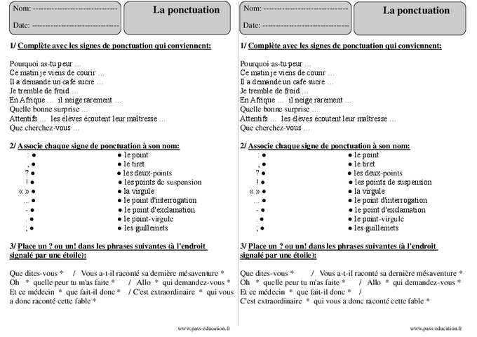 Ponctuation - Ce2 - Exercices corrigés - Pass Education