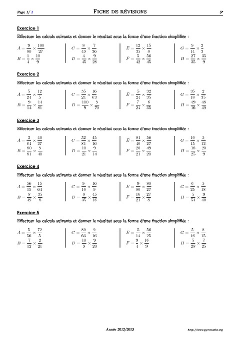 Produits de fractions - 5ème – Exercices corrigés – Mathématiques ...